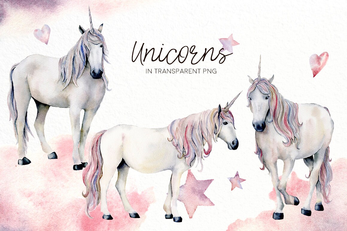 Watercolor Unicorn Clipart. Rainbow Unicorn Clipart. Air | Etsy