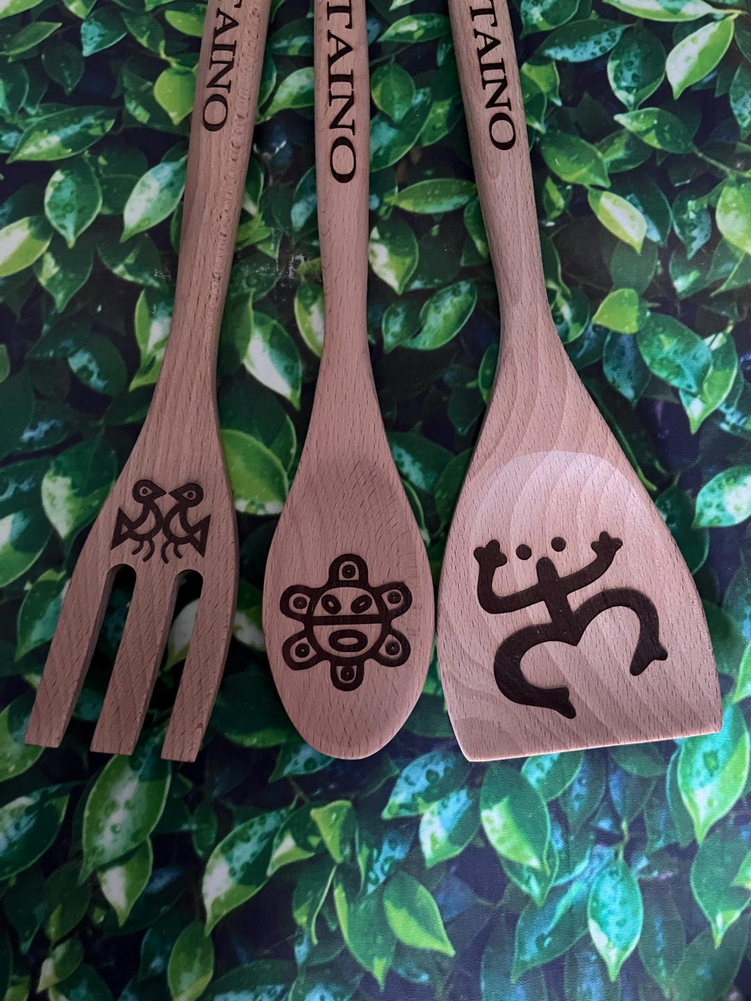 Beech Wood Utensils: Taino Symbol Laser Engraved, 3 Piece Set - Etsy
