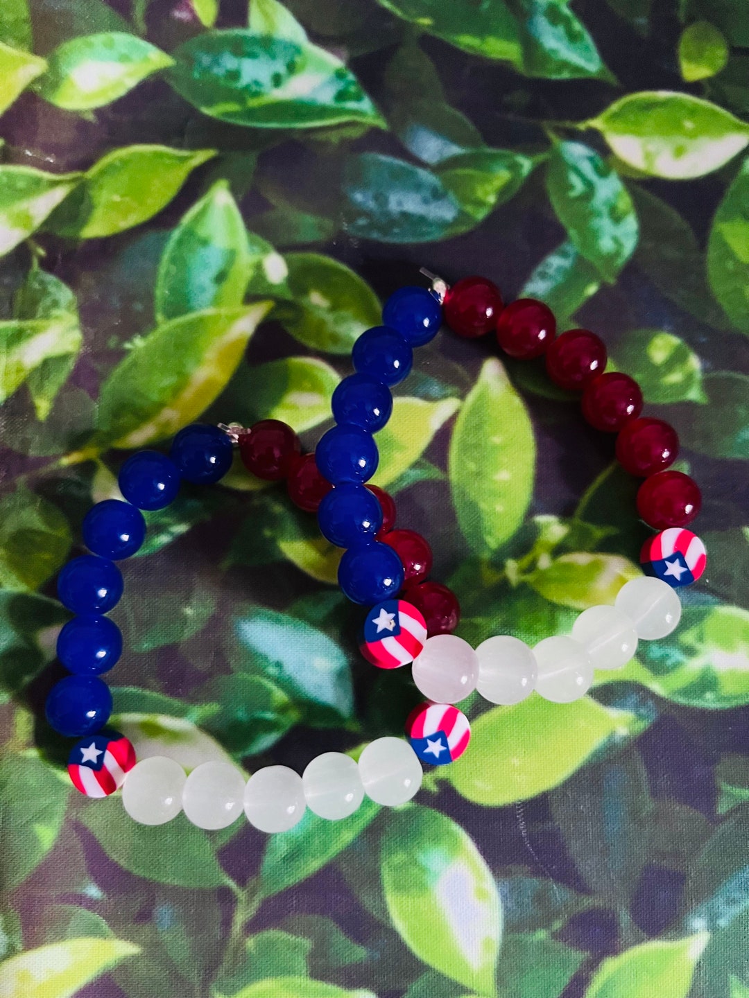 Bead Puerto Rican Flag Stretchy Bracelets.glass Beads 10 Mm, Red, White ...
