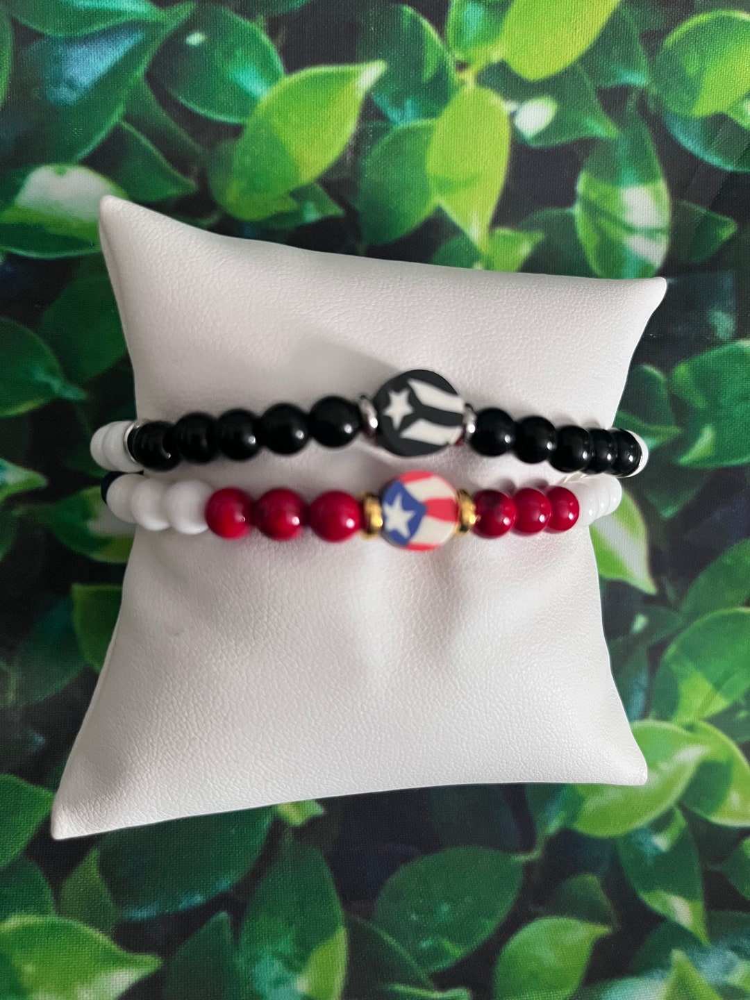Bead Puerto Rican Flag Stretchy Bracelets.obsidian, Jade, Onyx. - Etsy