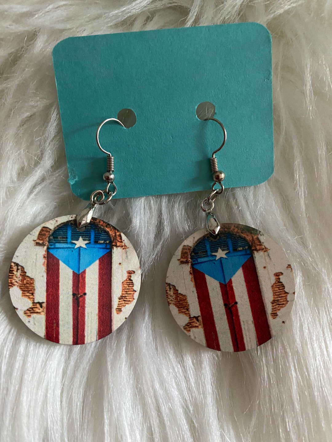 Puerto Rican Flag Earrings: Patriotic MDF Wood, Hypoallergenic - Etsy