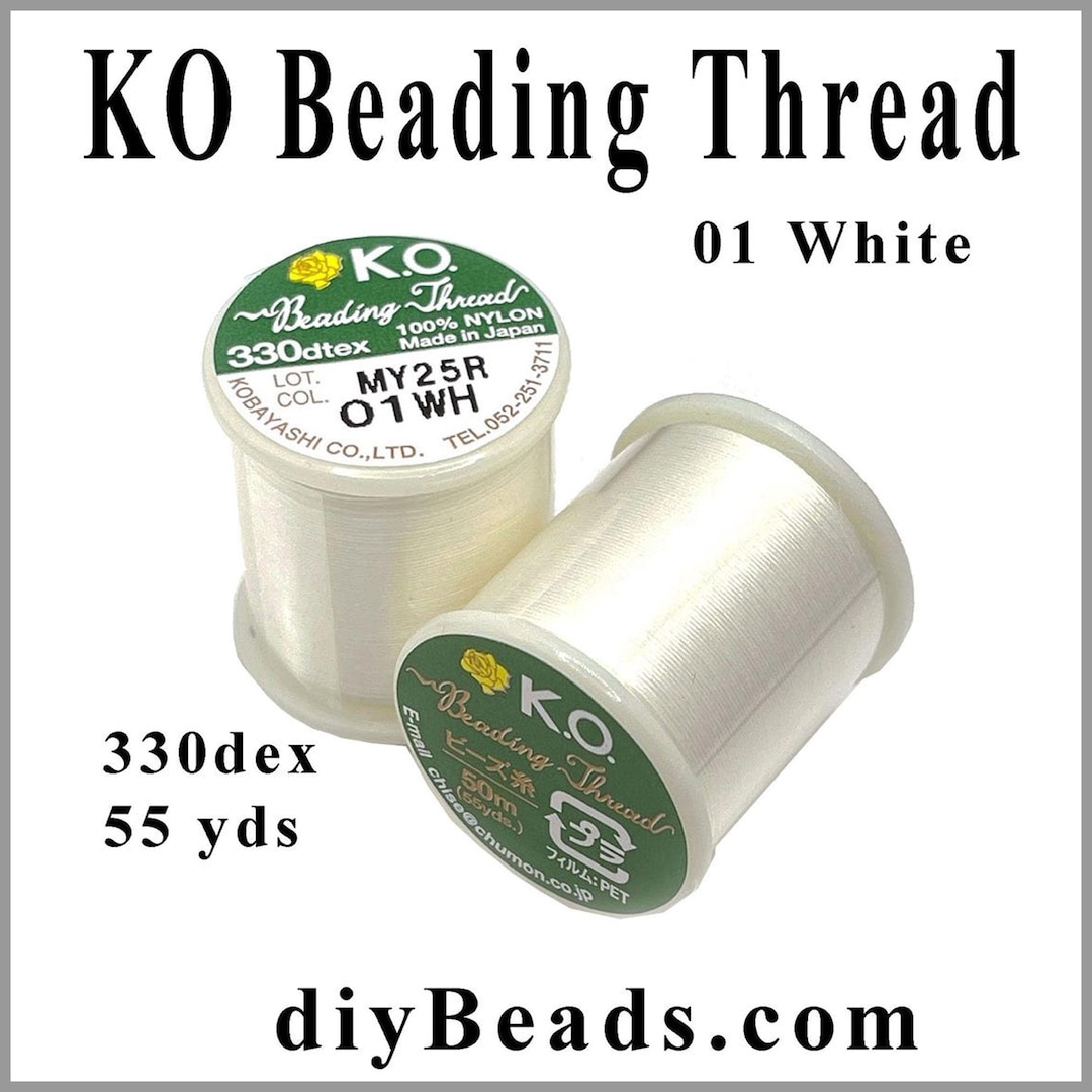 KO Beading Thread WHITE Waxed Nylon, 0.15mm Diameter. 330 "d" Tex 55 ...