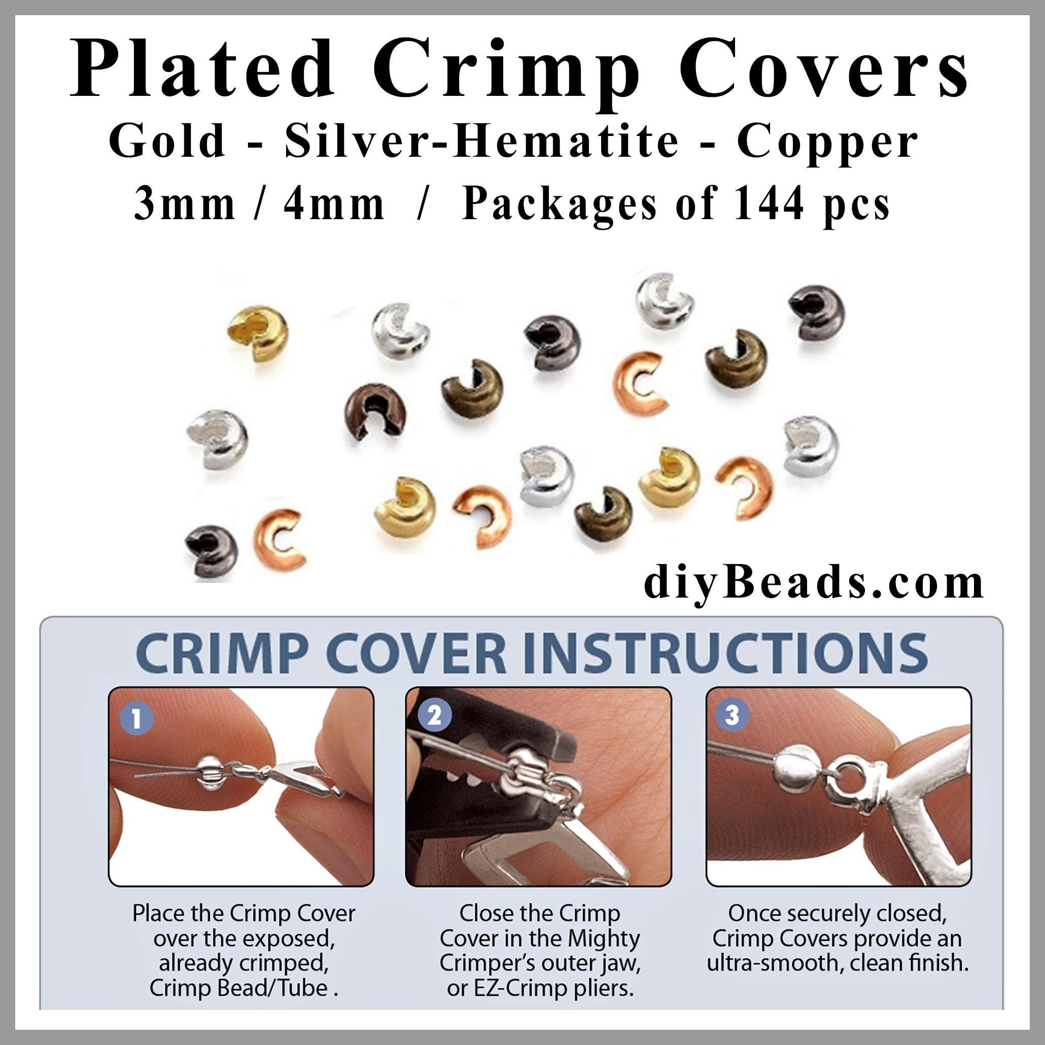 Crimp Covers 3mm or 4mm - Plated Gold, Silver, Hematite, Copper, 144 ...