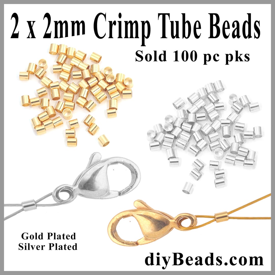 Crimp Tube Beads 2mm X 2mm Gold or Silver Plated 100 Pc Packs Diybeads ...