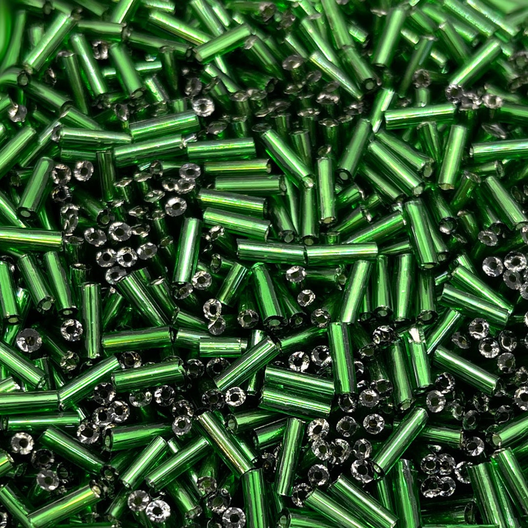 Bugle Bead 98-19-10 Diy Bugle Beads 6mm Silver Lined Emerald Green 10 ...