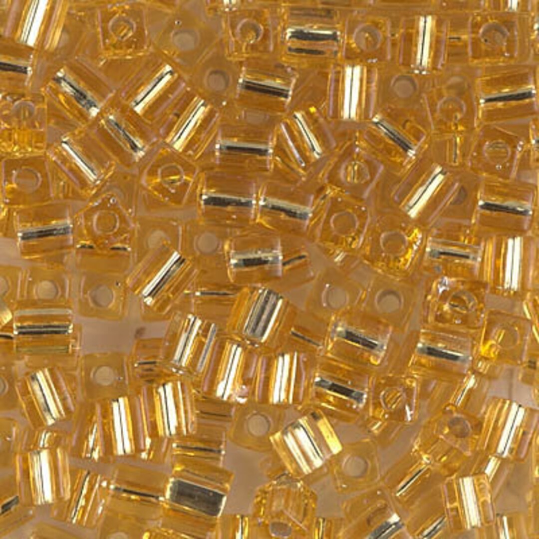 Square Bead SB-3 Miyuki Square Beads Size 4mm Silver Lined Gold Sold 10 ...