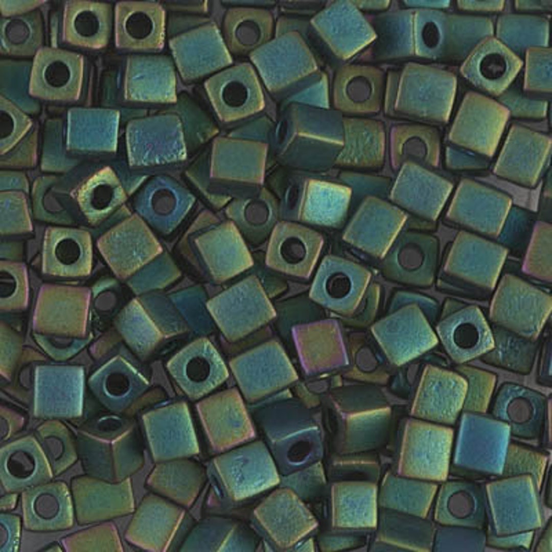 Square Bead 4mm SB-2066 Matte Metallic Dark Green Iris Miyuki Square ...