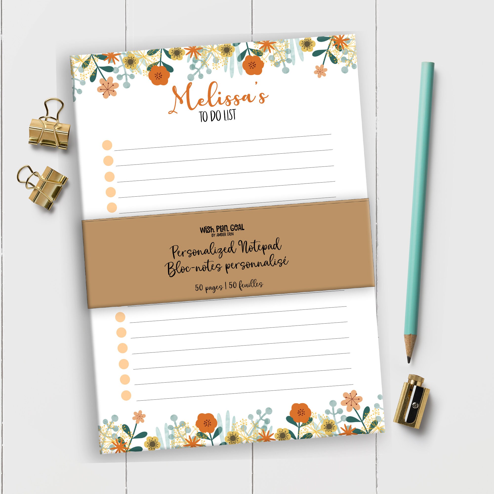 Custom Flower Notepad / Custom Bespoke Personalized / 50 pages | Etsy