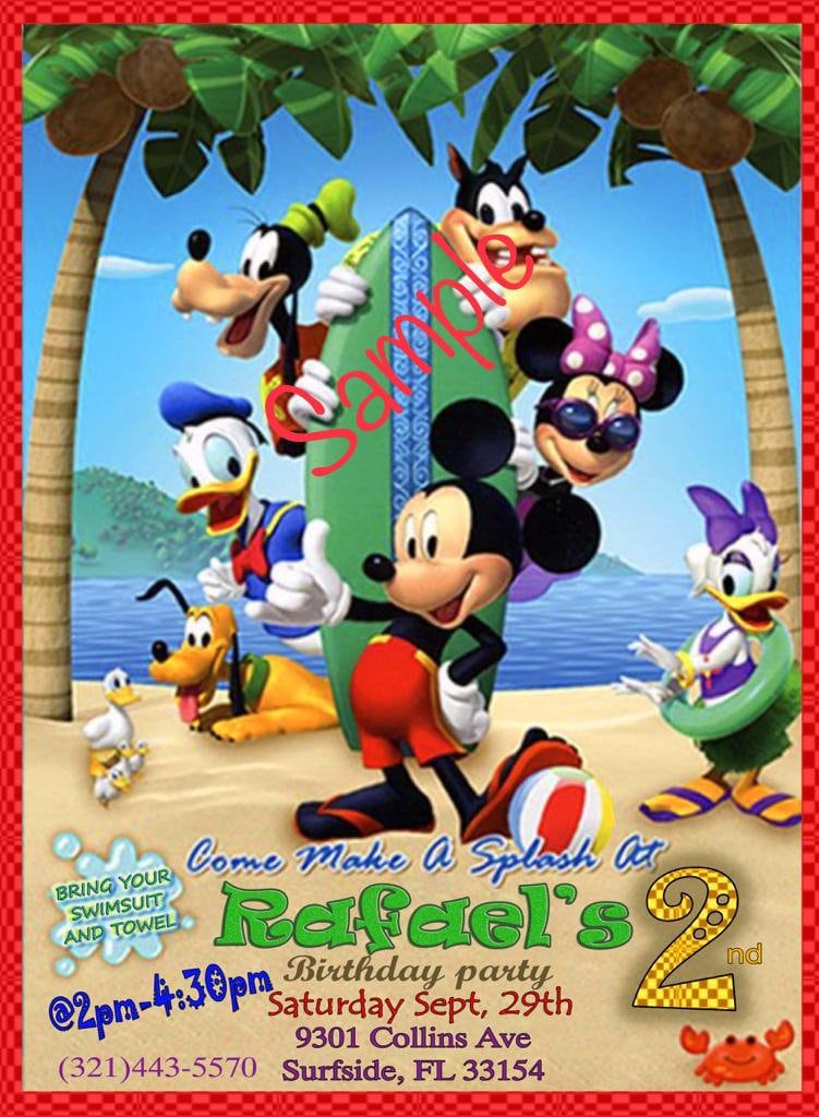 Mickey Mouse Pool Party Invitation - Etsy