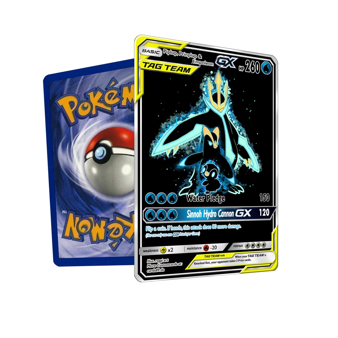 Custom Pokemon Tag Team Holo Card Piplup Prinplup & Empoleon - Etsy