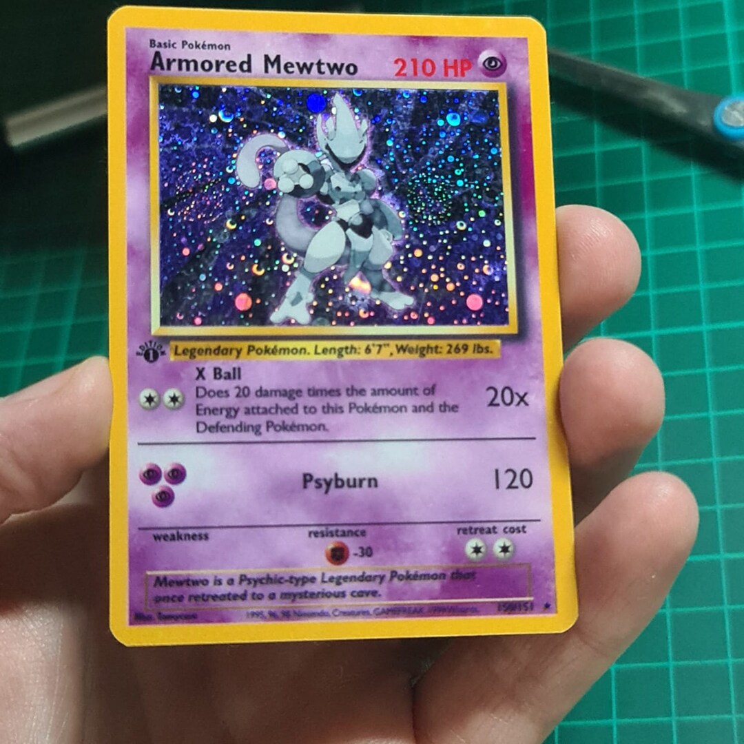 HANDMADE Pokemon Custom Card Armored Mewtwo Base Set Style Partial ...