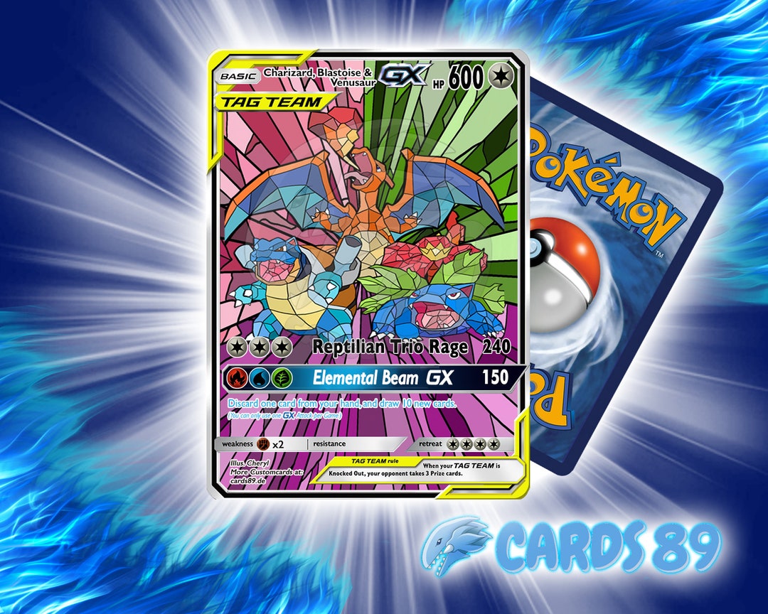 HANDMADE Pokemon Custom Card Charizard, Blastoise and Venusaurt Tag ...