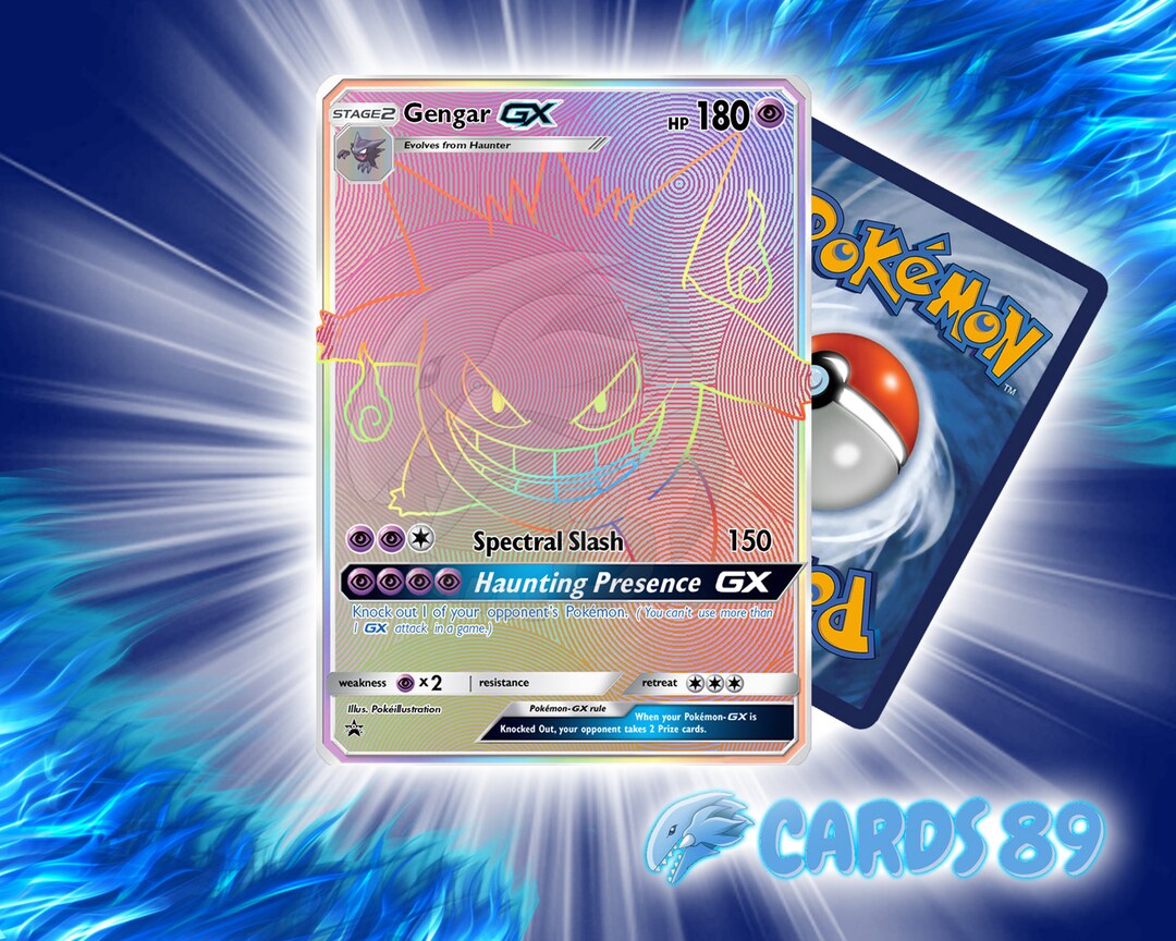 HANDMADE Pokemon Custom Card Gengar GX Rainbow Holographic English - Etsy