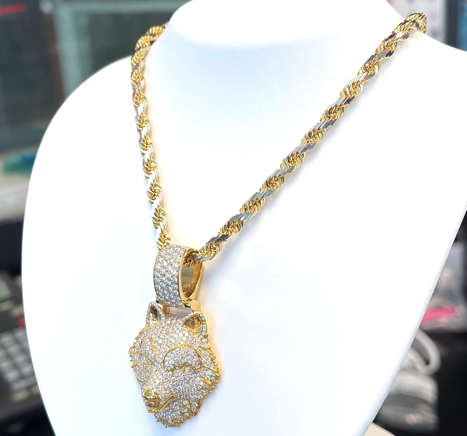 Iced Out Diamond Wolf Pendant Yellow Gold With Chain - Etsy