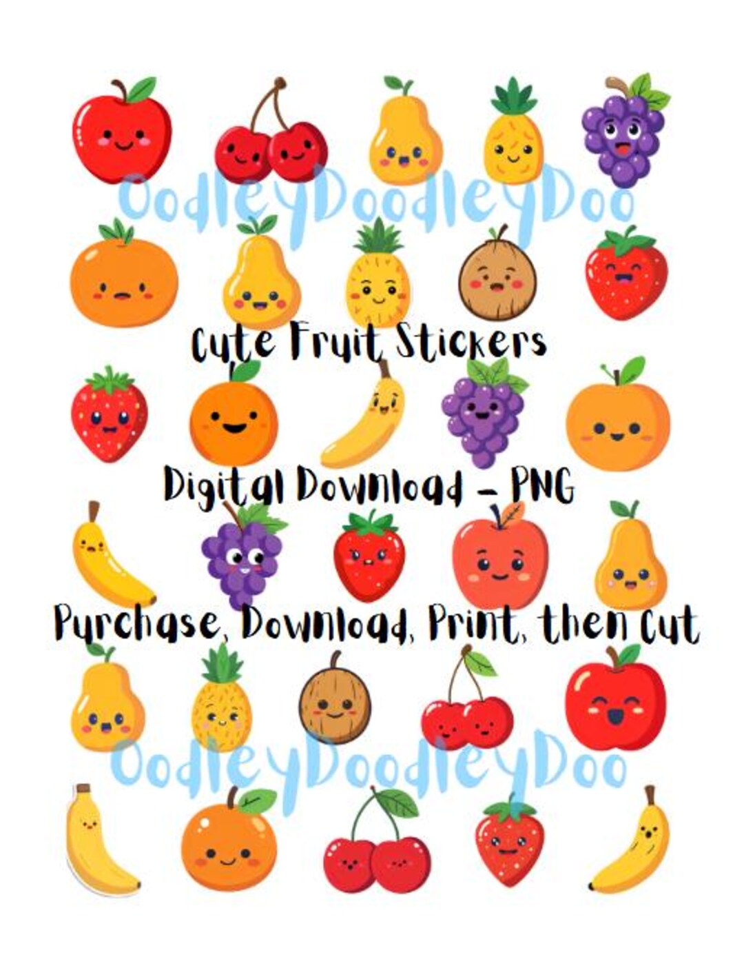 Digital Cute Fruit Printable Sticker Downloadable Sheet of 30 Stickers ...