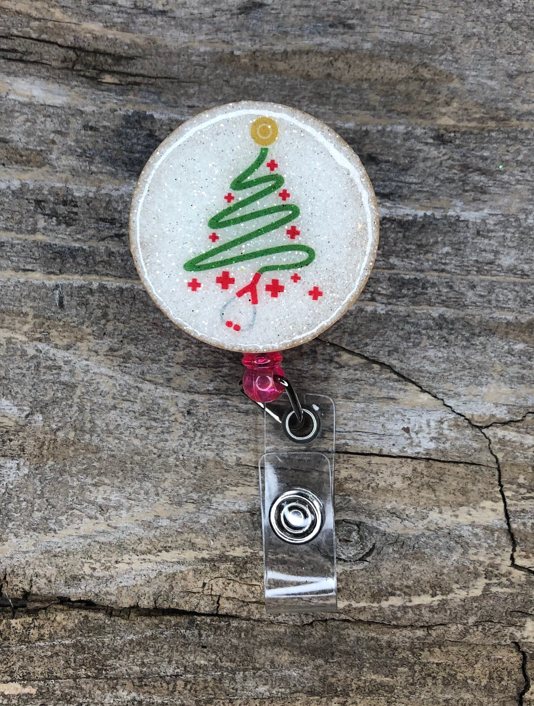 Holiday Nurse Tree Badge Reel PSW Badge Reel Glitter Acrylic - Etsy