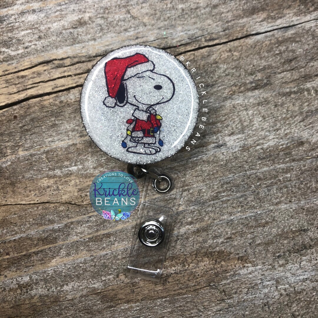 Snoopy Badge Reel, Retractable ID Badge Holder, Christmas Badge Reel ...
