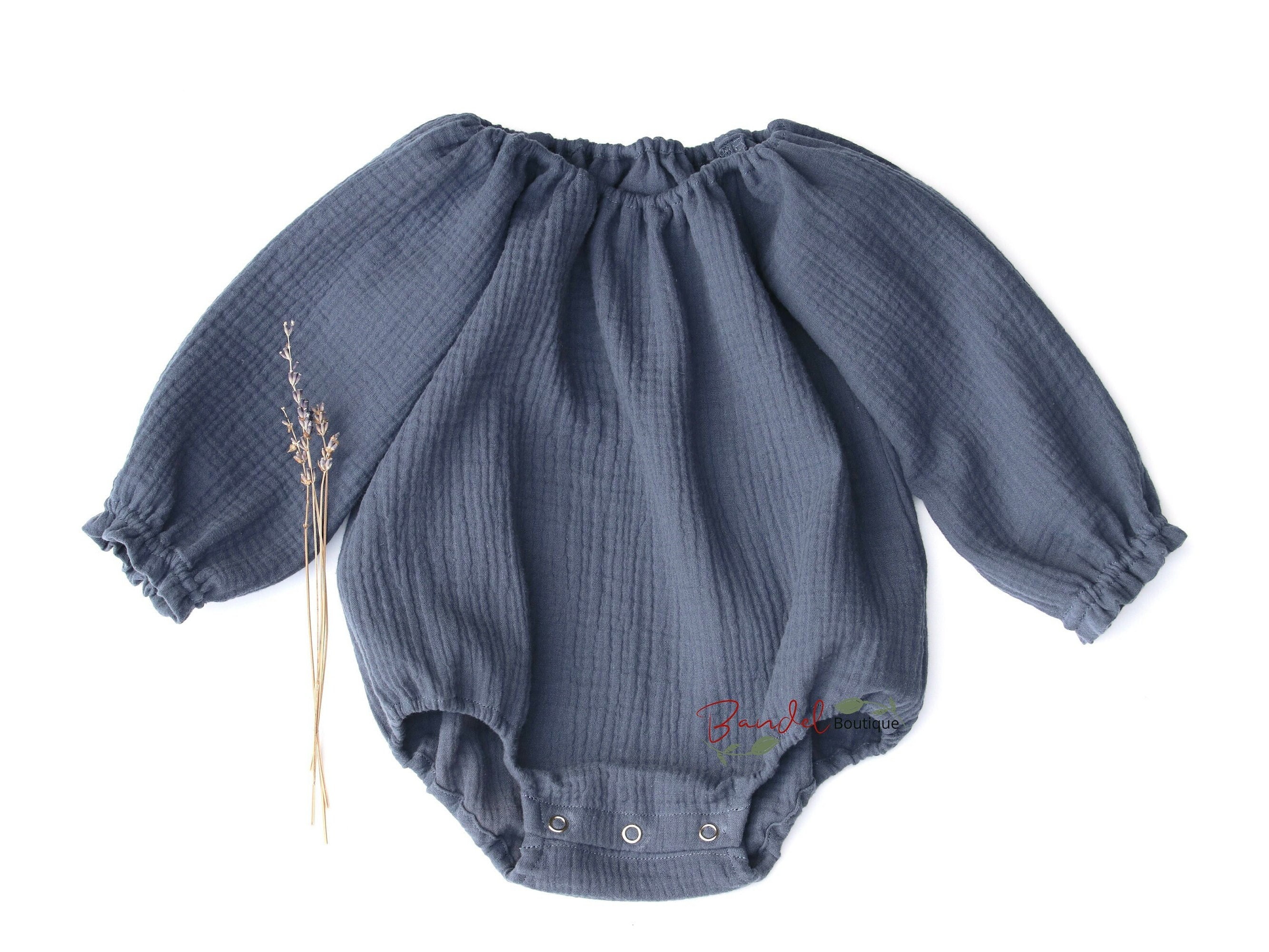 Jeans-Blau Double Gauze Baby Strampler, Minimalist Body, Langarm ...