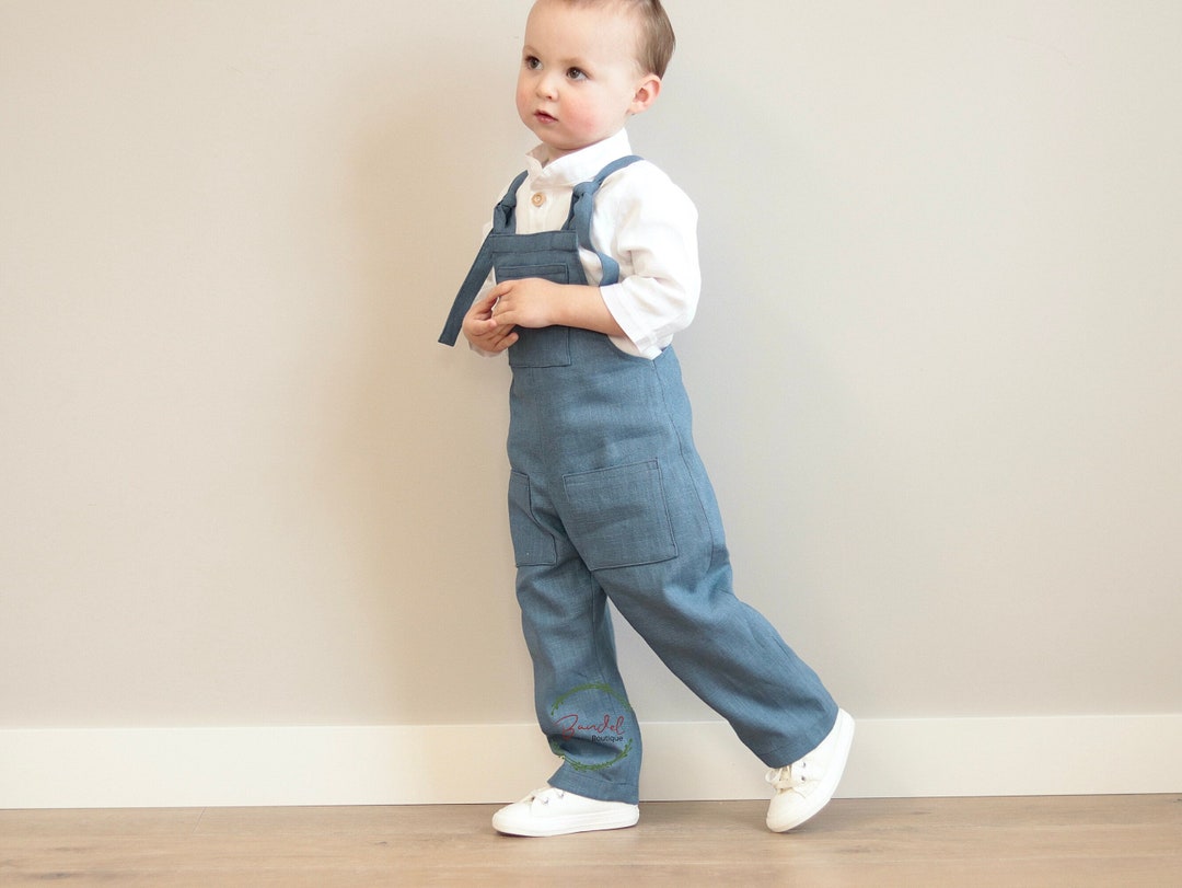 Boy Linen Overalls, Newborn Blue Linen Dungarees, Pageboy Linen ...
