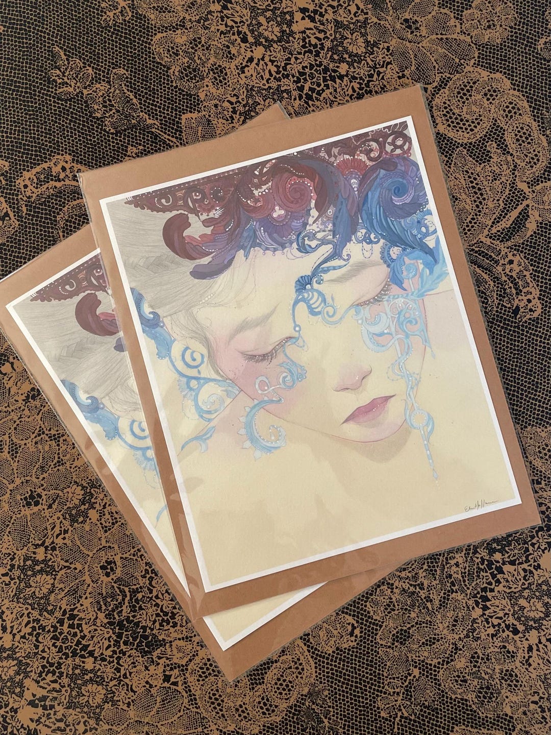 Maroon Scrolls Watercolor Print - Etsy