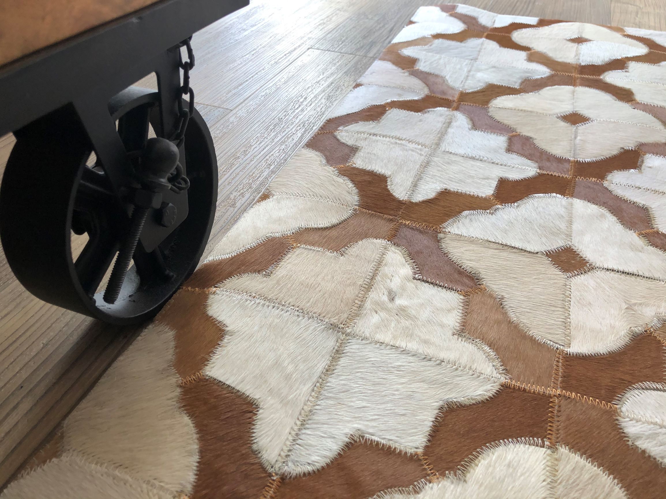 Brown and White: Hand Patched and Hand Stitched Cowhide Rug - Etsy