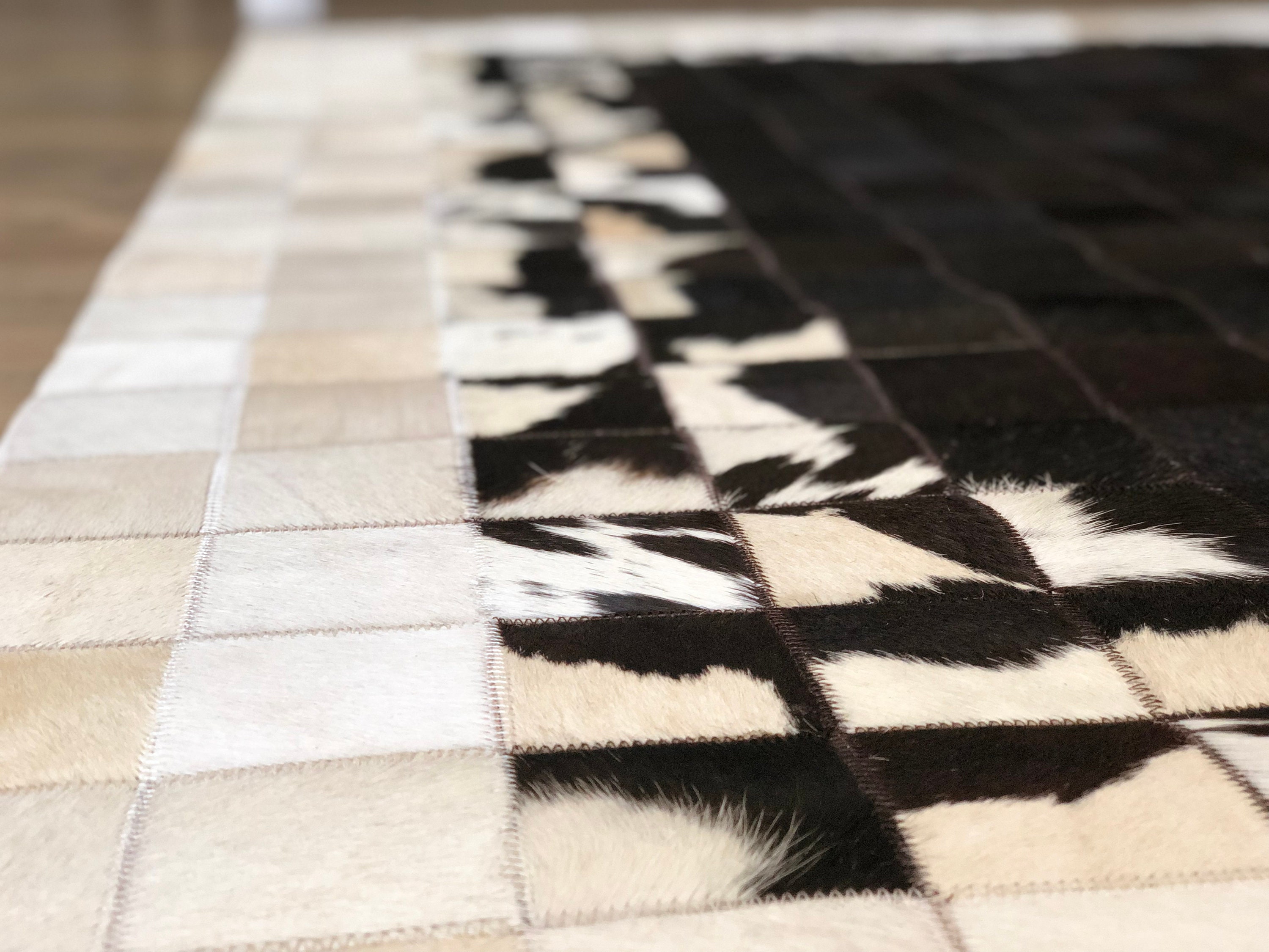 Cola, Ivory & Beige : Hand Patched and Hand Stitched Cowhide Rug ...