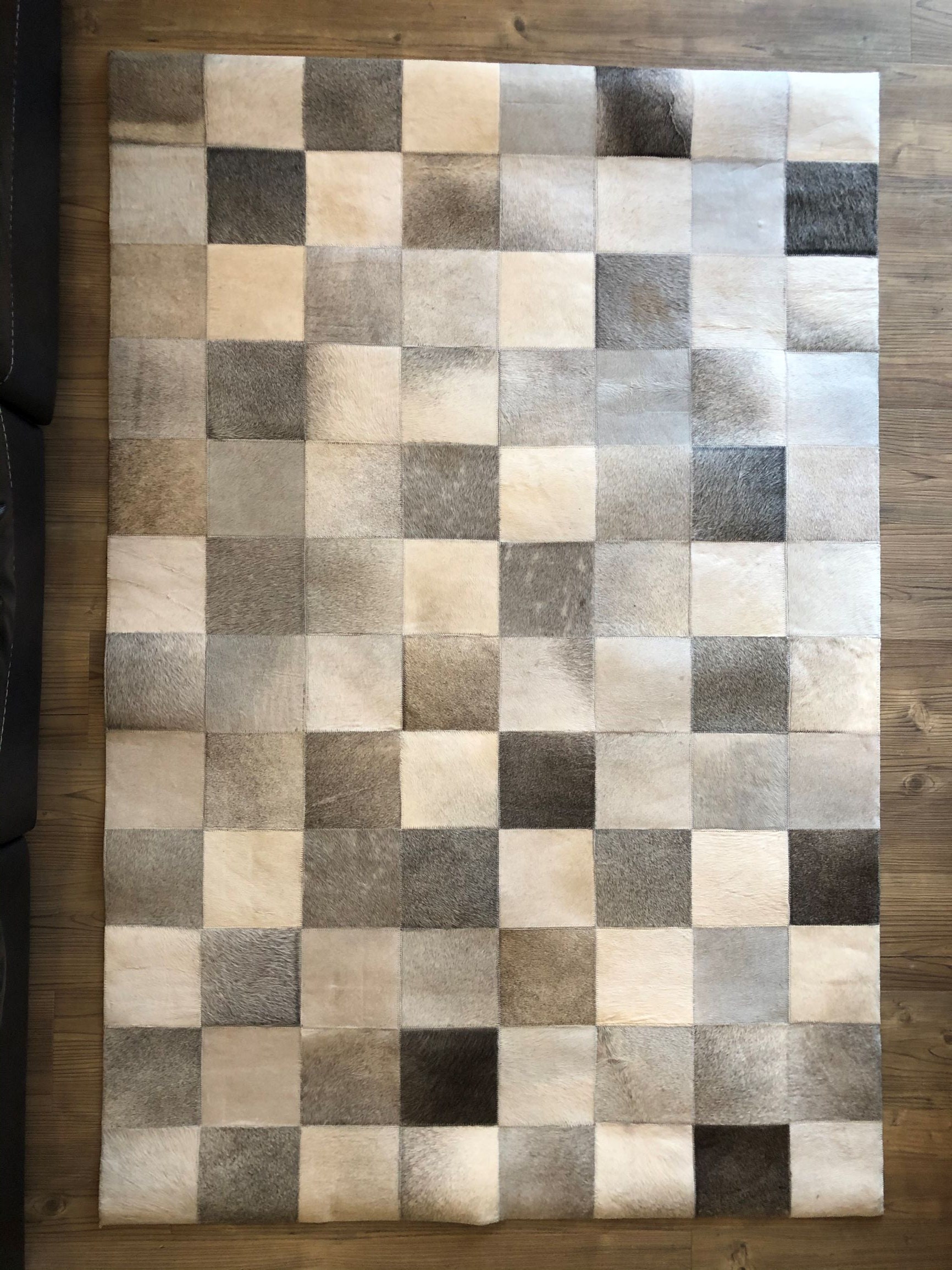 Grey : Hand Patched and Hand Stitched Cowhide Rug, Squares - Etsy