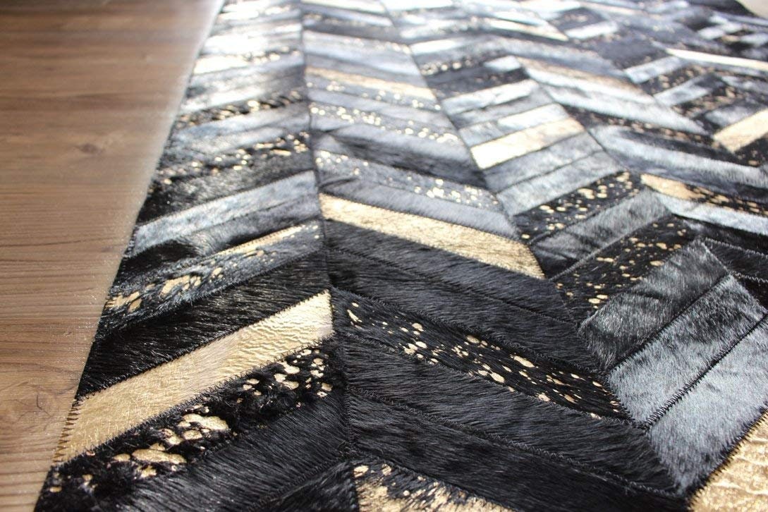 Black & Gold : Hand Patched and Hand Stitched Cowhide Rug - Herringbone ...