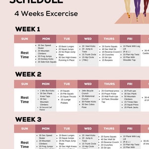 4 Week Home Daily Workout Schedule - Etsy