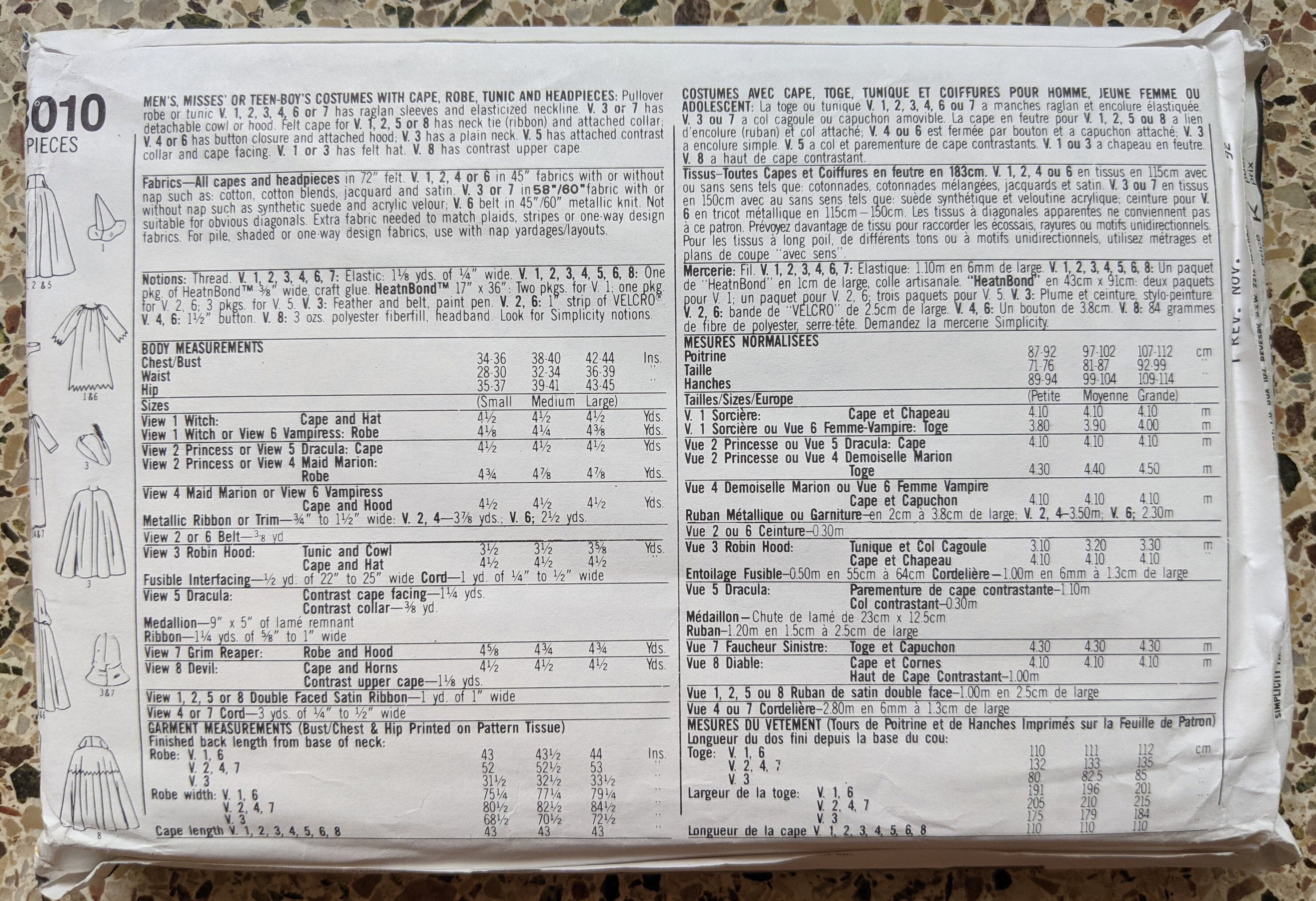 Simplicity Costumes 8010 Sewing Pattern Dracula, Vampire, Robin Hood ...