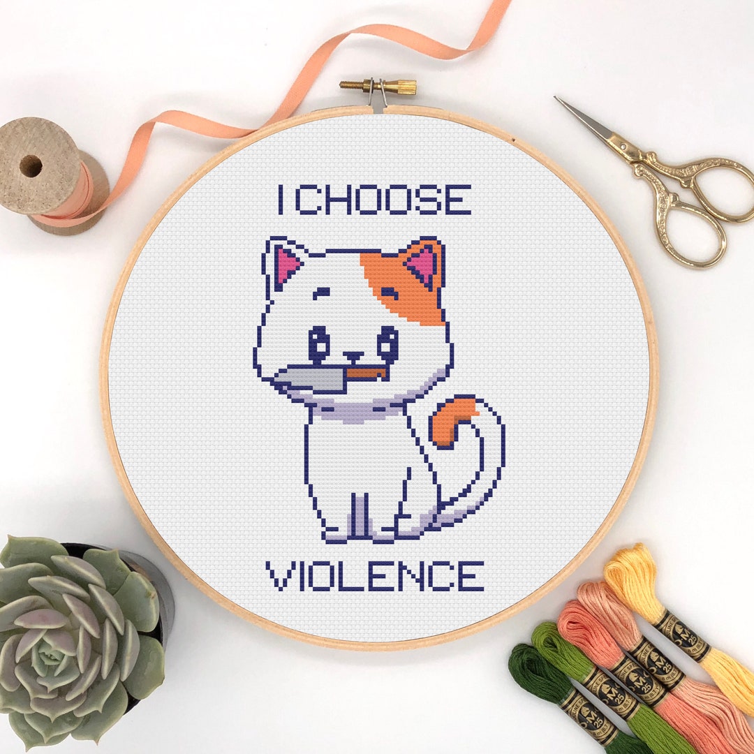 I Choose Violence Cross Stitch PDF Pattern Kawaii Animal - Etsy