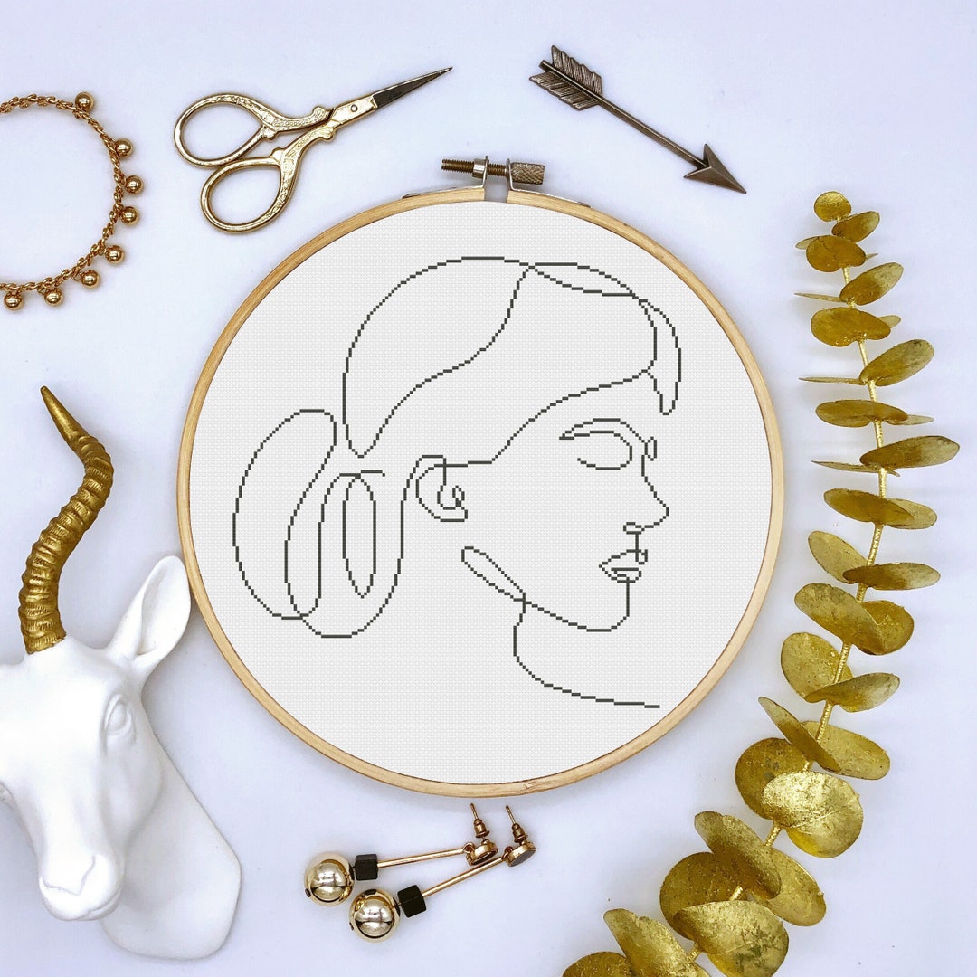 Side Profile Face Cross Stitch PDF Pattern - Line Art Digital Cross ...