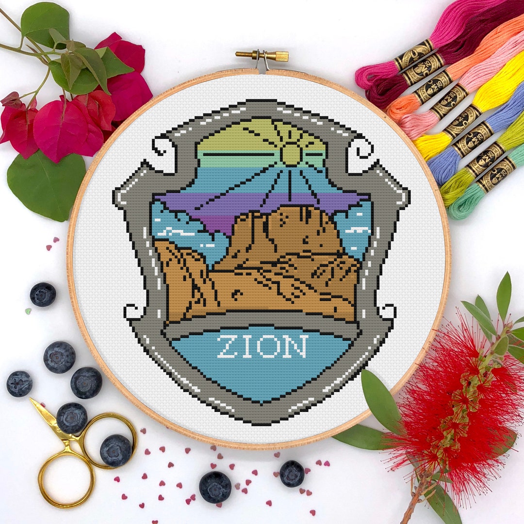 Zion Badge Cross Stitch PDF Pattern - National Park Digital Cross ...