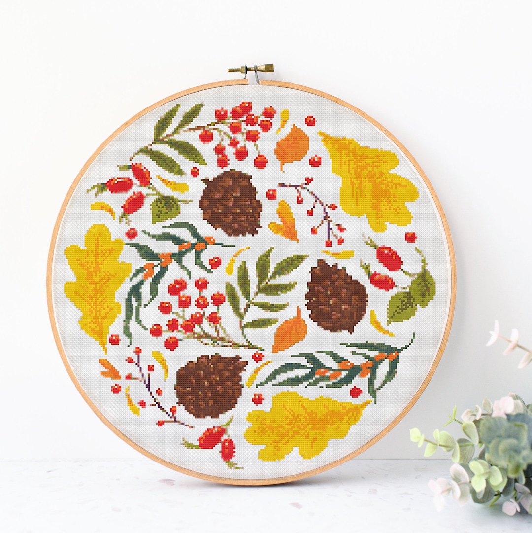 Autumn Leaves Cross Stitch PDF Pattern - Fall Season Digital Cross ...