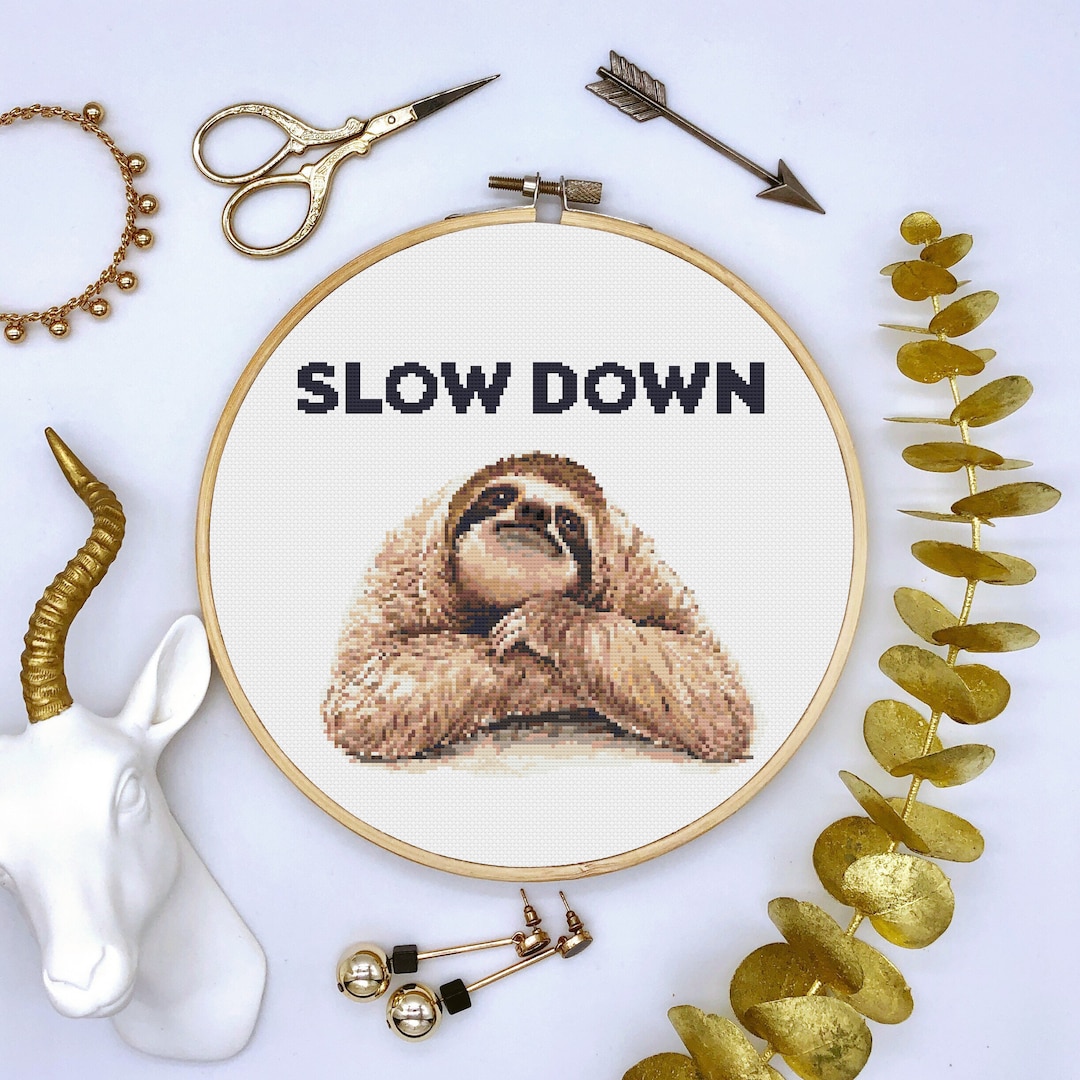 Slow Down Sloth Cross Stitch PDF Pattern - Funny Animal Digital Cross ...
