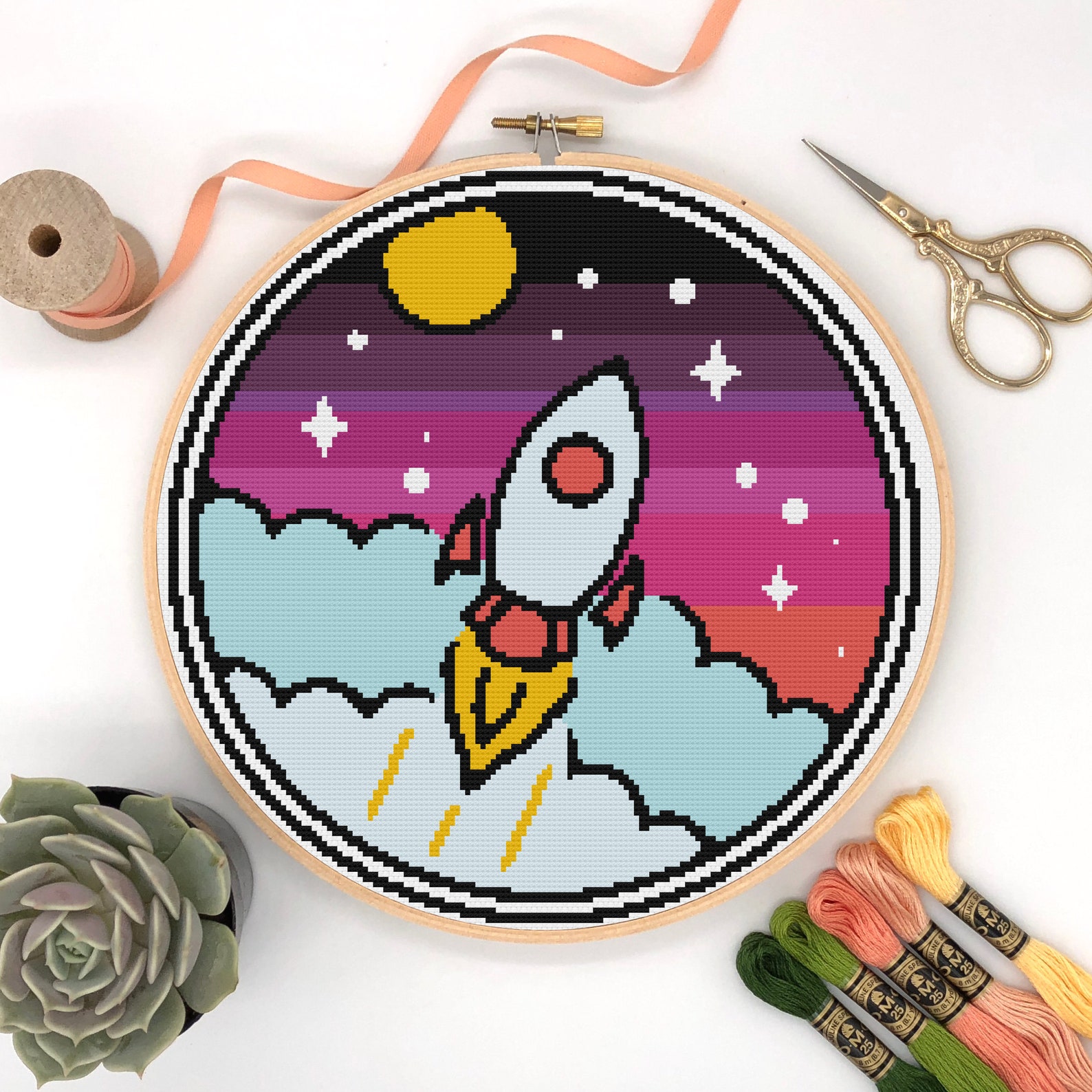 Space Rocket Cross Stitch PDF Pattern Cosmic Space Digital - Etsy