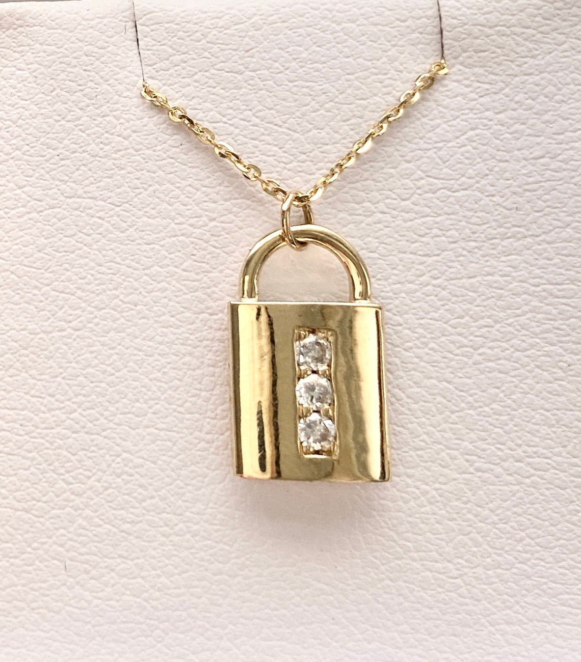 Lock Necklace in 14K Solid Gold Dainty Lock Pendant Plain | Etsy