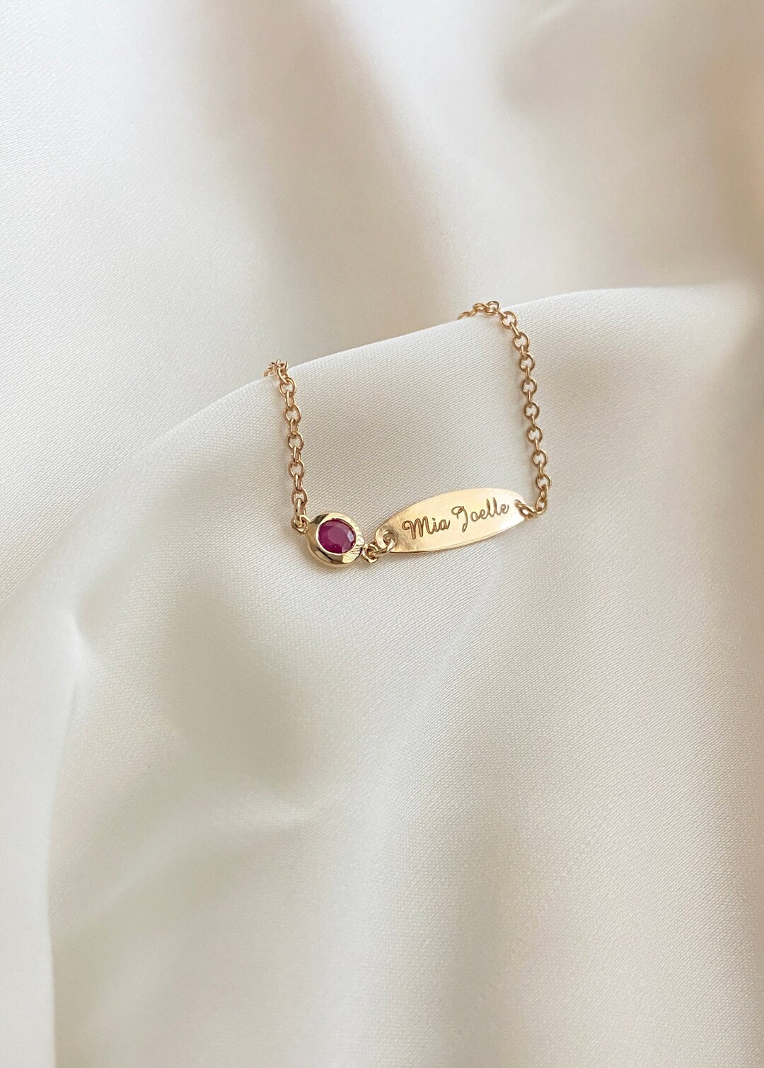 Ruby Baby ID July Birthstone Bracelet in 14K Solid Gold, Gold Baby ...