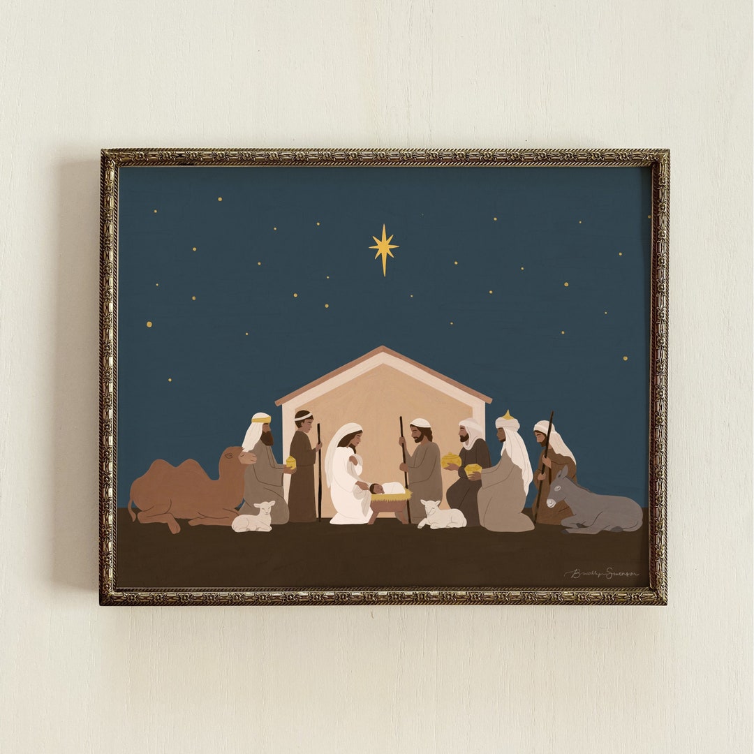 Folk Nativity Art Print | Colorful Christmas Decor, Christmas Art Print ...