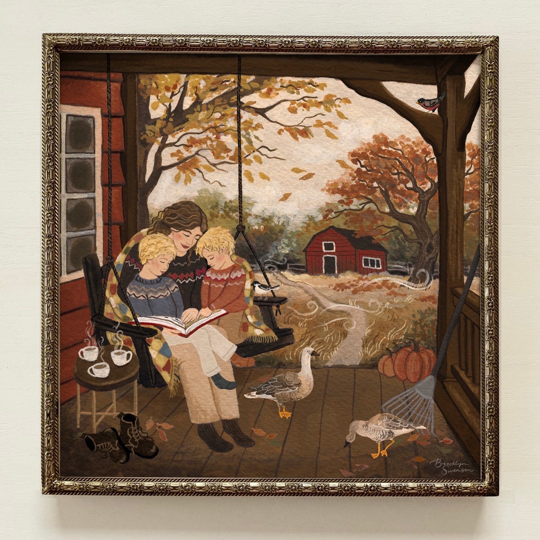 Autumns Library Art Print Fall Art Print Reading Decor - Etsy