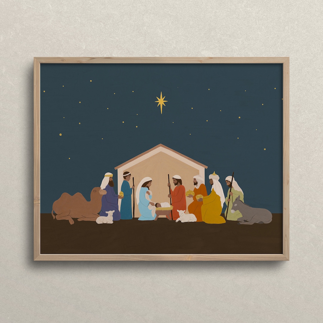 Folk Nativity Art Print Colorful Christmas Decor, Christmas Art Print ...