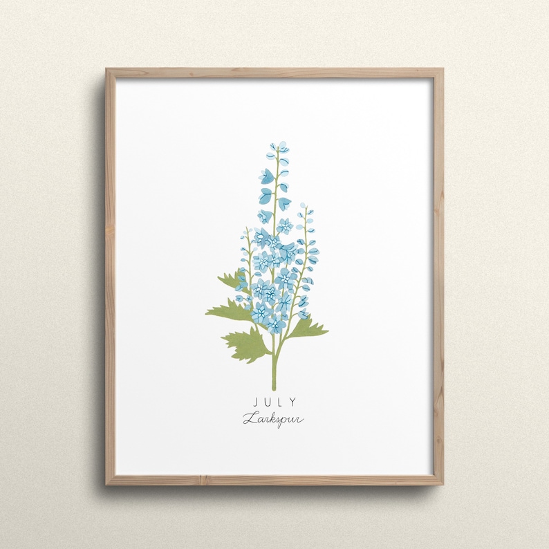 July Birth Flower Print, July Birth Month Flower, Larkspur Flower ...