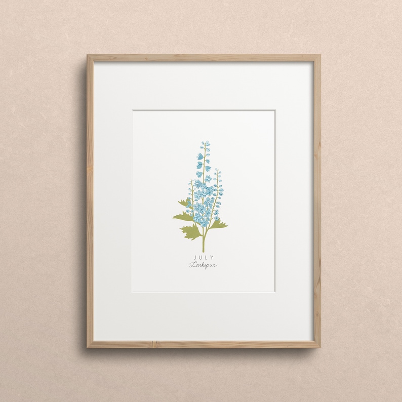 July Birth Flower Print, July Birth Month Flower, Larkspur Flower ...