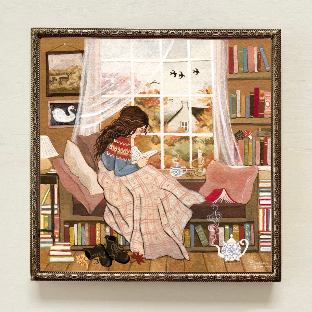 Reading Nook Art Print Fall Art Print, Reading Decor, Reading Nook ...