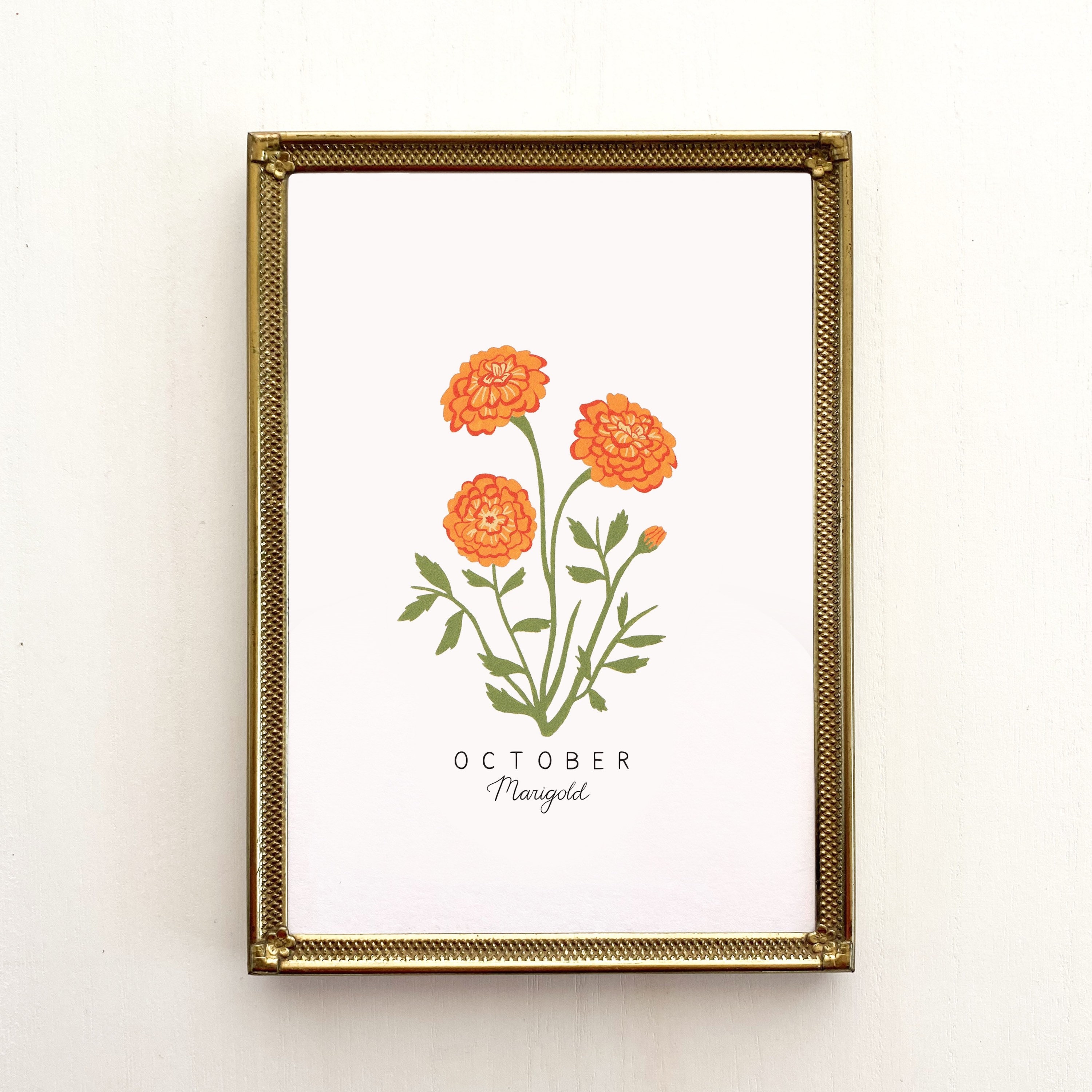 October Birth Flower Print, October Birth Month Flower, Marigold Flower ...