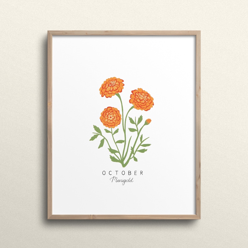 October Birth Flower Print, October Birth Month Flower, Marigold Flower ...