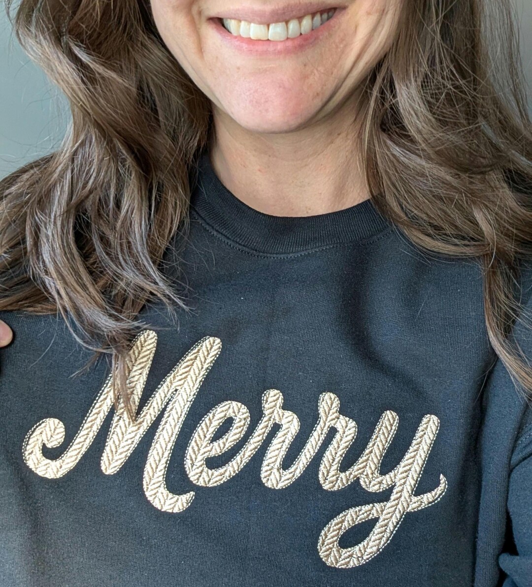 Gold Embroidered Merry Christmas Sweatshirt – Holiday Crewneck, Made in ...