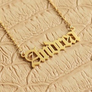 Gold Old English Name Necklace, Gothic Mini Name, Nameplate Necklace ...
