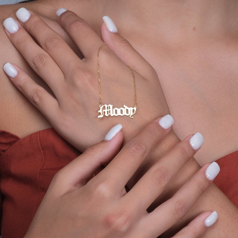 Gold Old English Name Necklace Gothic Mini Name Nameplate - Etsy