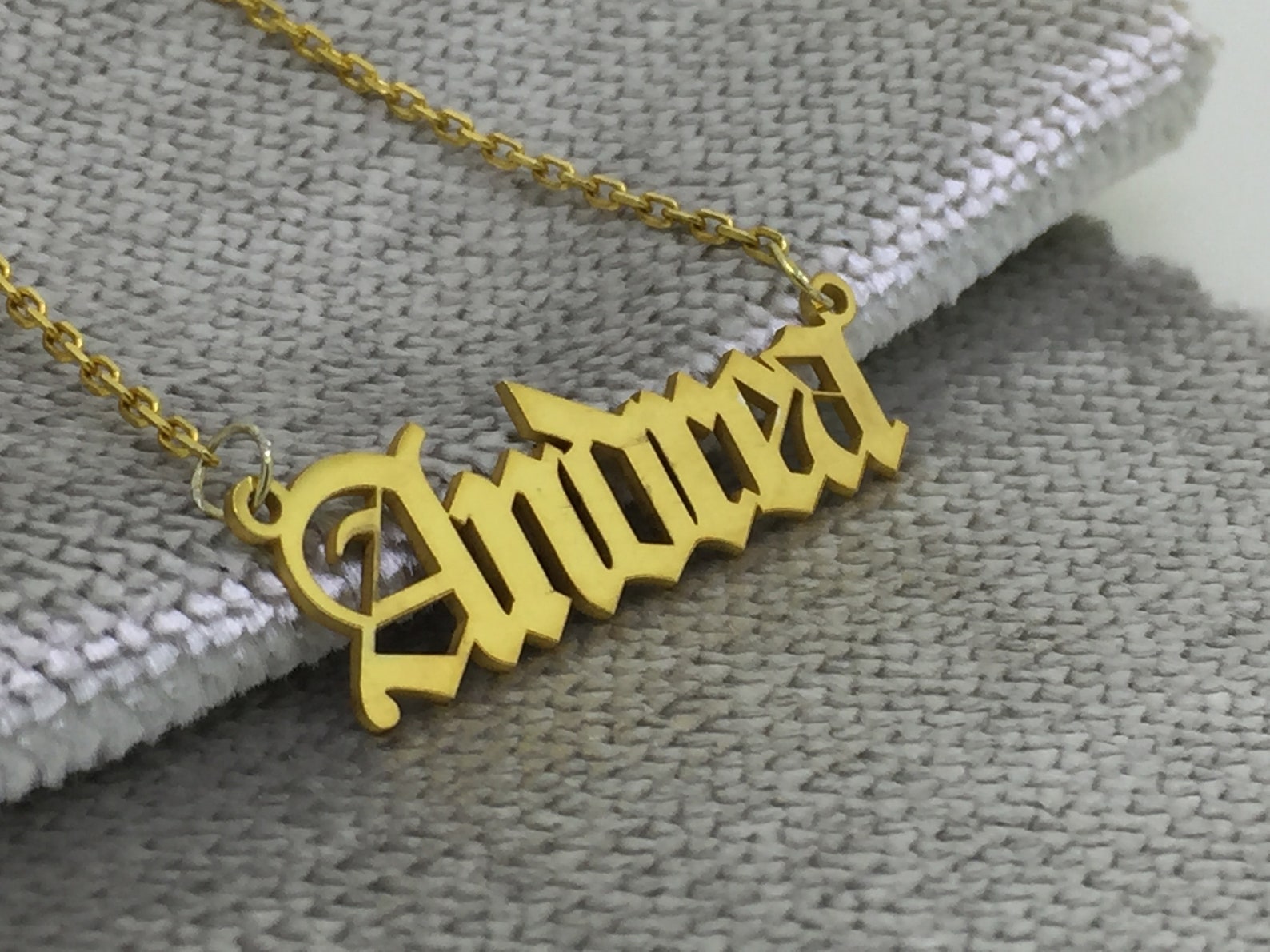 Gold Old English Name Necklace Gothic Mini Name Nameplate - Etsy